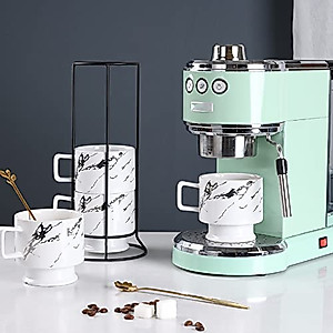 ANTIS'S HOME Stackable Coffee Mugs Set of 4 with Stand, Marble Silver Pattern 10 OZ Ceramic Coffee Mug Set with Rack, Espresso Cups Set Coffee Cup Set for Coffee, Tea, Cocoa, Milk