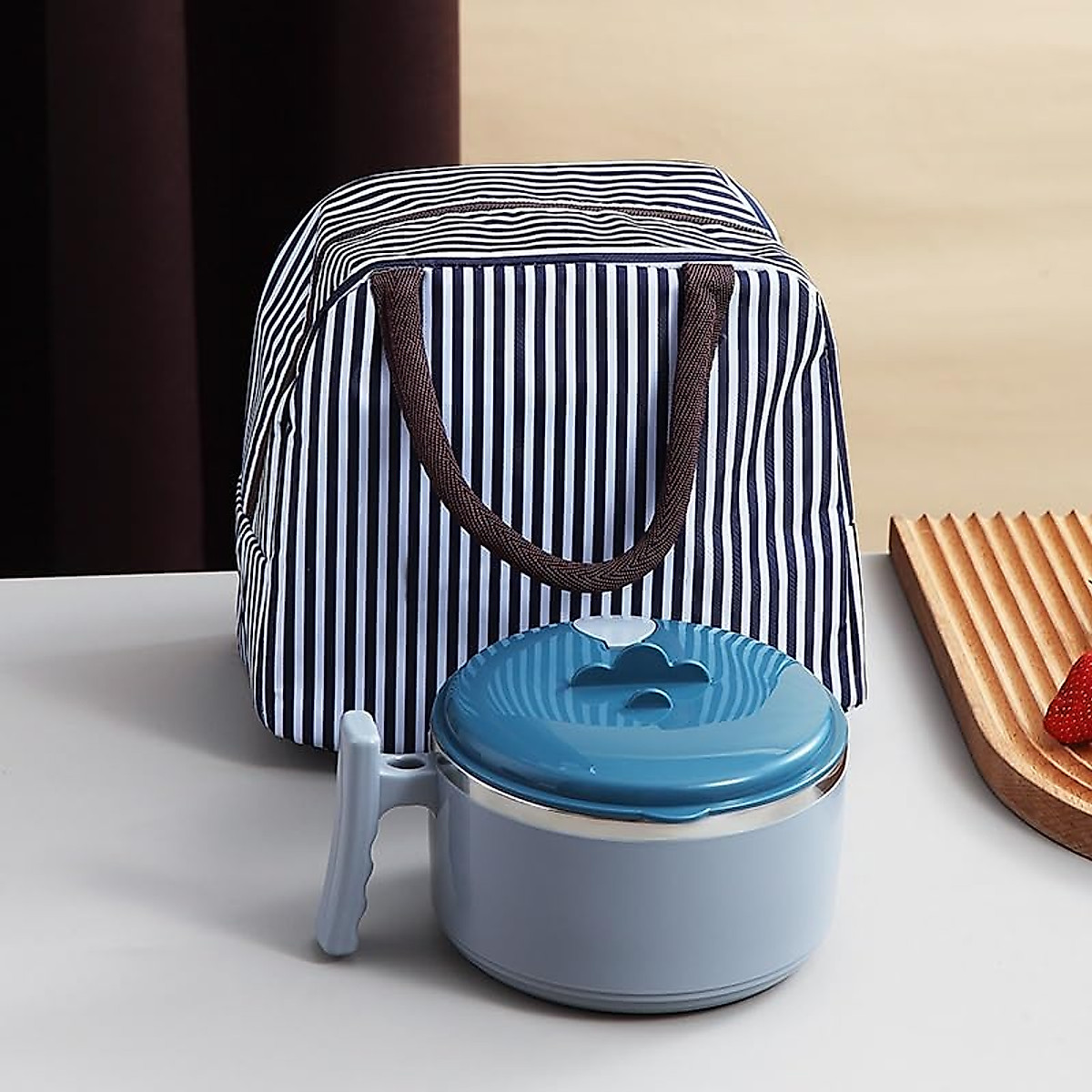 LLSB Stainless Steel Noodle Bowl with Lid Fast Food Cup Rice Bowl Spoon Chopsticks Cutlery Set