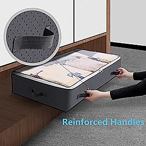 adikaka Underbed Storage Containers Bags 3-Pack, Foldable Large Fabric Container with Clear Window and Reinforced Handles for Clothes and Blankets - 40 x 20 x 7 Inches, Gray