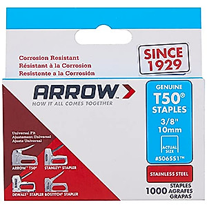 Arrow Fastener 506SS1 Genuine T50 Stainless Steel 3/8-Inch Staples, 1,000-Pack