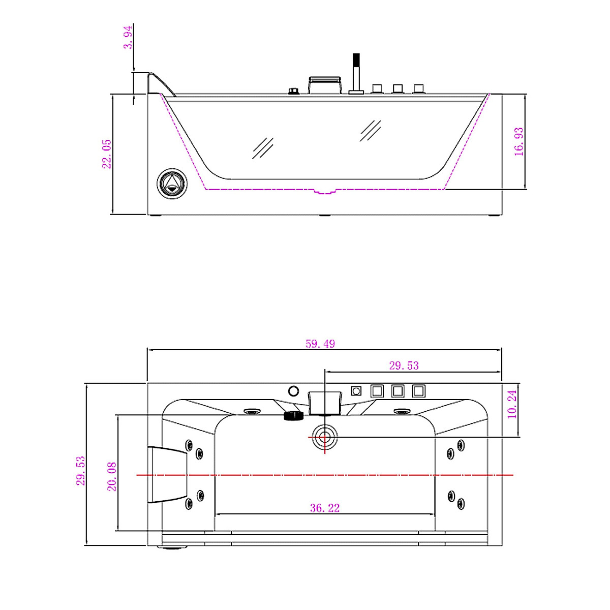 Empava Acrylic Whirlpool Bathtub Hydro-massage Soaking SPA Chromatherapy Jets Tub 59JT408