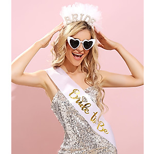 JeVenis Bridal Shower Set: Headband, Sash, Glasses, Crown Tiara, Headpiece Accessories and Decorations