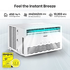 TOSOT 10,000 BTU Window Air Conditioner - Energy Star, Modern Design, and Temperature-Sensing Remote - Window AC for Bedroom, Living Room, and attics up to 450 sq. ft. , White