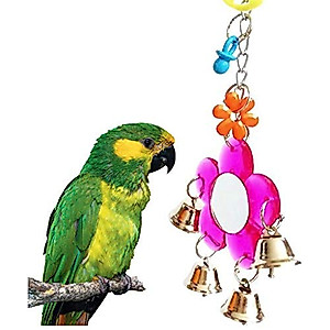 Bird Mirror Toy Hanging Ringer Bell Colorful Swing Cage Toy with Sweet Sound for Small Medium Parrot Parakeet Conure Cockatiel Cockatoo Macaw Amazon Finch Cage Accessories