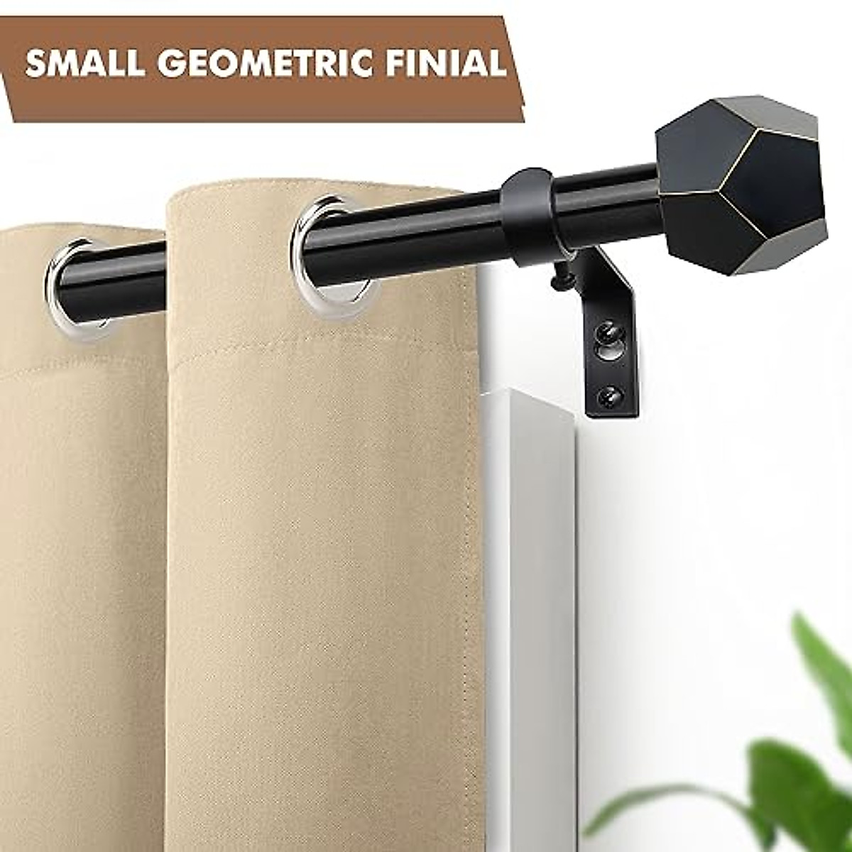 TONIAL 3/4 Curtain Rods 32 to 58 Inch(2.6-4.8ft), Telescoping Splicing Drapery Rods for Windows 20 to 53 Inch(1.7-4.4ft), Decorative Single Rod with GeometricFinial, Black