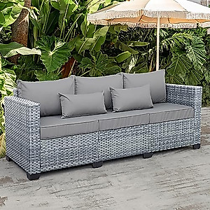 Patio Furniture Outdoor Sofa Grey Wicker Outdoor Furniture Outdoor Couch Deep Seat Sofa Hight Backrest with Waterproof Cover and Anti-Slip Cushions, Grey
