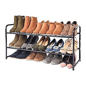 SUFAUY 2-Tier Stackable Shoe Rack, Shoe Shelf Storage Organizer for Entryway, Extra Large Capacity, Bedroom Footwear Organizer, Wire Grid, Black