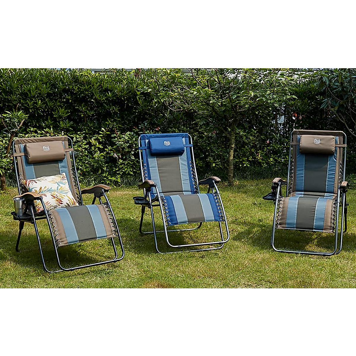 TIMBER RIDGE Outdoor Reclining Patio Padded with Adjustable Headrest and Cup Holder Foldable Zero Gravity Lawn Chair XL for Adults, Support up to 350 LBS, Brown,1 Count