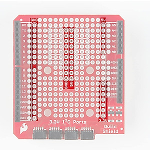 SparkFun Qwiic Shield Compatible with Arduino-Simple to incorporate Qwiic connect system w/ R3 footprint system I2C 4 mounting ports 3-by-1 power rails & ground buses Converts 5V-3.3V Soldering Needed