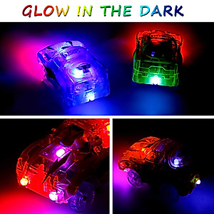 4pcs Tracks Cars Replacement Only - Light Up Magic Cars for Tracks Compatible with Glow in the Dark Toy Cars with 5 Led Flashing Lights for Most Race Tracks, Toys for 3+ Years Old Childs Boy and Girls
