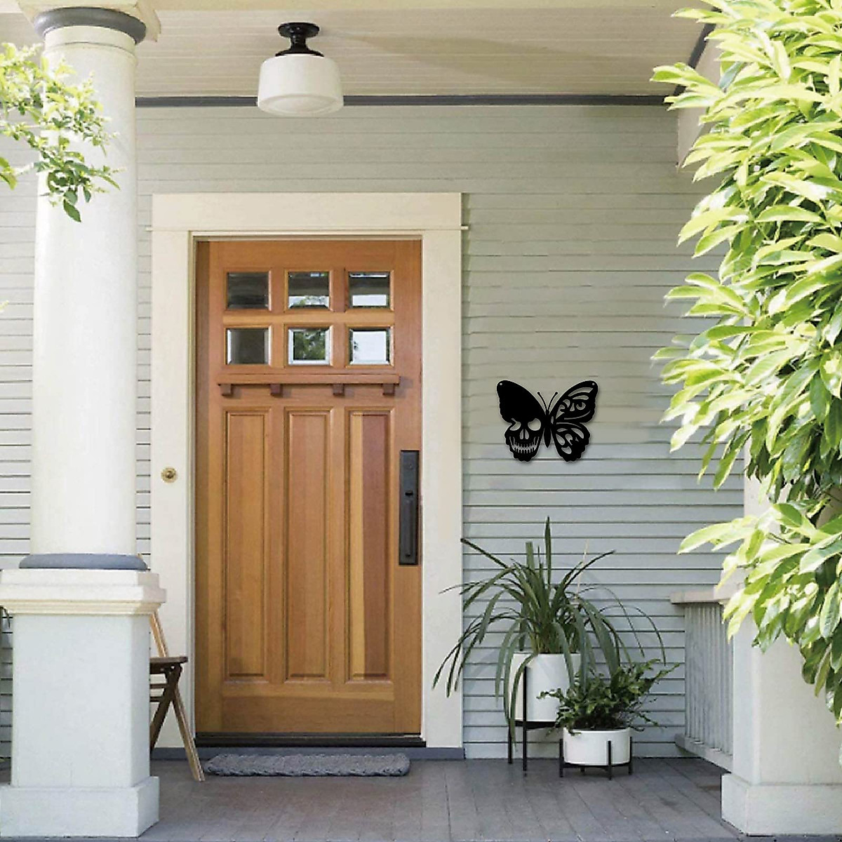 CREATCABIN Skull Metal Wall Art Butterfly Decor Wall Hanging Plaques Ornaments Iron Wall Art Sculpture Sign for Indoor Outdoor Home Livingroom Kitchen Garden Office Decoration Gift Black 6.3 x 7.9inch