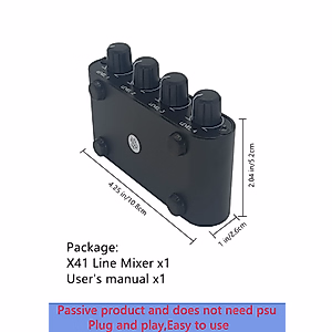 TENEALAY 4 Way Audio mixer Stereo line levels control Box mini passive mixer (X41)