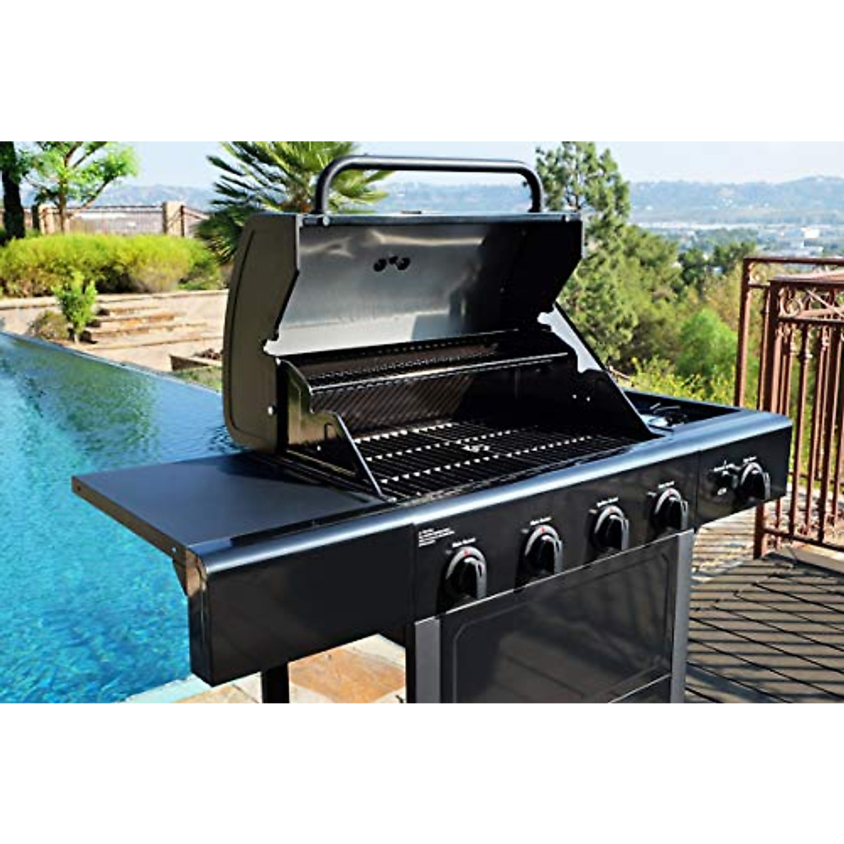 Kenmore PG-A40406S0L-1 BBQ Grill | 4-Burner Outdoor Barbecue Liquid Propane BBQ Gas Grill with Side Burner and Side Tables, 53000 BTU, Open Cart, Black