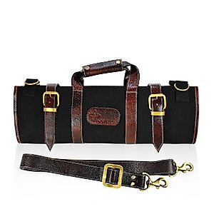 Boldric 17 Pocket Chef Knife Carrier Bag With Shoulder Strap – Professional Canvas Travel Case With Organizer Slots For Knives Pens Pencils & Spoon (Black)