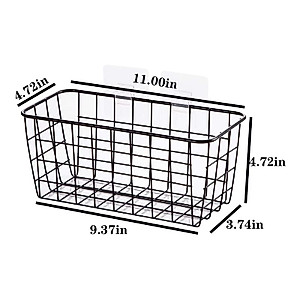 Hanging Kitchen Baskets Adhesive Sturdy Wire Storage Baskets with Kitchen Food Pantry Bathroom Shelf Storage No Drilling Wall Mounted,Black,4 Pack