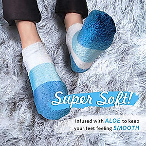 Aloe Socks, Bed Socks/Spa Socks for Women, Large Fuzzy Soft Aloe Infused Nylon Ankle Socks, Assortment A, 3 Pairs