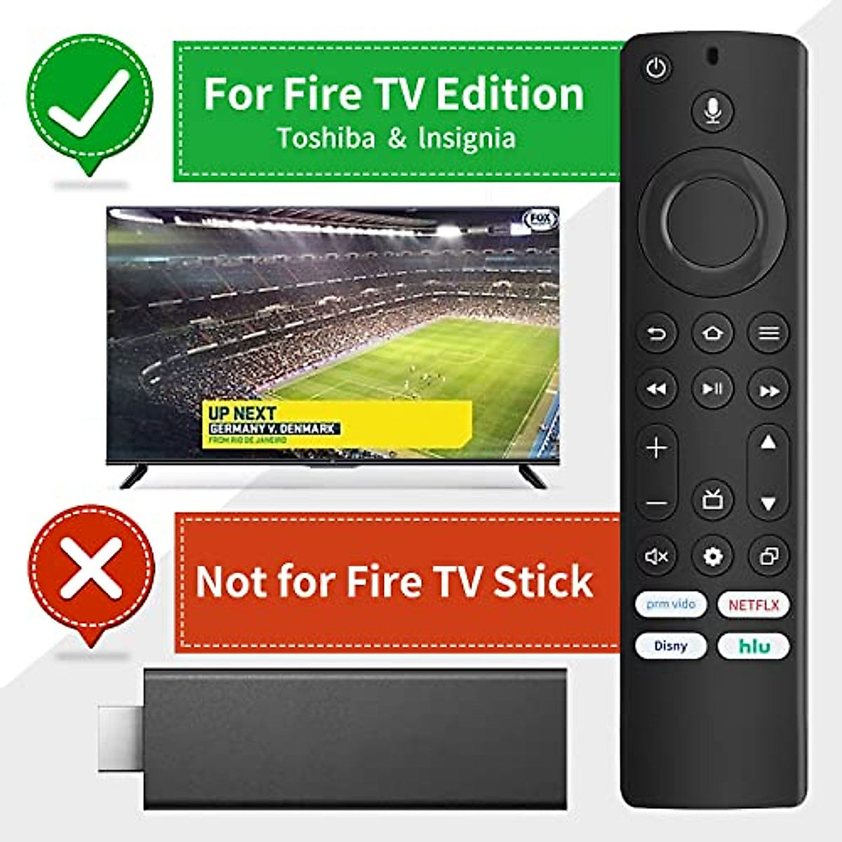 NS-RCFNA-21 Voice Replacement Remote Control for Insignia and Toshiba Fire Smart TVs with 4 Shortcut Buttons (PrimeVideo Netflix Disney+ Hulu)