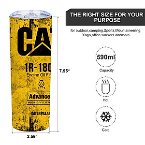 Unique Gifts For Men - Alfaro Yellow CAT 1R 1807 Engine Oil Filter Skinny Tumbler with Lid, Stainless Steel Double Wall Cups, Insulated Travel Coffee Mug