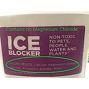 Chloride Free Liquid Ice Blocker: Safe for Pets, Plants and The Environment. Easy to use and Store, cuts cleanup time by eliminating ice Removal. One Gallon Replaces 120 pounds of ice melt.