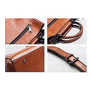 SMALLBLUER Women Oil Wax Leather Tote Hobo Shoulder Crossbody Large Capacity Simple Satchels Purse Clutches Handbags-Brown