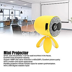 Mini Projector, ABS Yellow Portable Mini LED Video Projector Cute Creative Appearance,with A 360 Degree Rotatable Tripod,for Home and Outdoor Entertainment(US)