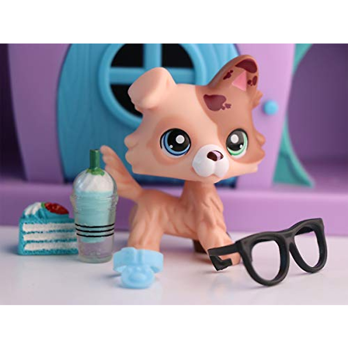 Judy Custom Erect Ears Butter Collie, OOAK Rare Figures Tan and Brown Buddy with Different Eyes with lps Accessories