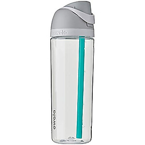 Owala FreeSip Clear Water Bottle with Straw for Sports and Travel, BPA-Free, 25-Ounce, Shy Marshmallow & 2-in-1 Water Bottle and Straw Cleaning Brush, Smokey Blue