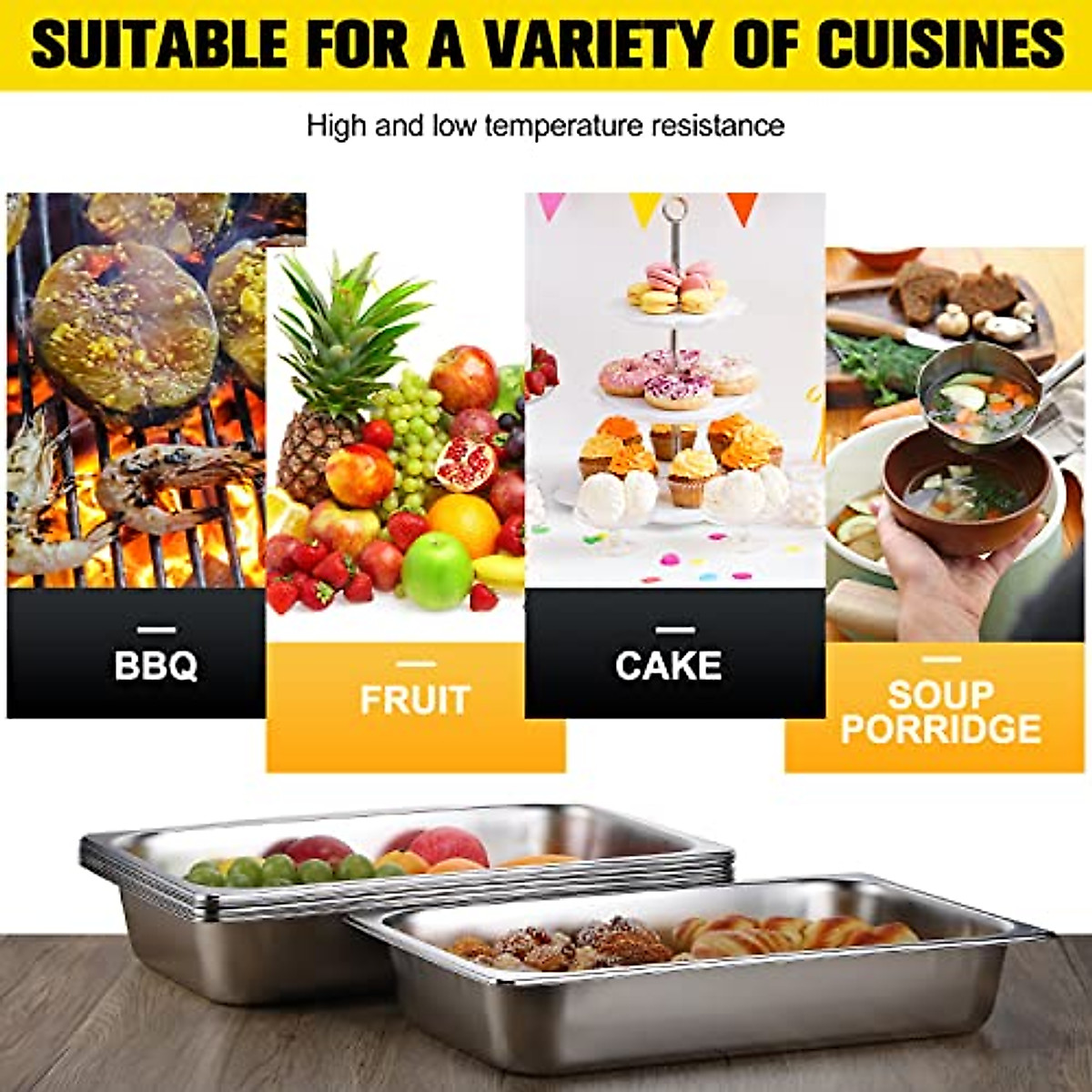 8 Pack Hotel Pans 1/1 Full Size 4" Deep Steam Table Pans 20.8"L x 12.8"W Hotel Pan 22 Gauge 0.8 mm Thick 304 Stainless Steel Anti Jam Steam Table Pan for Restaurant Food Warmer Cooking