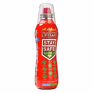 LifeSafe Technologies StaySafe All-in-1 Portable Fire Extinguisher | Easy to Use Compact Fire Spray for 10 Types of Fires | Non-Toxic & Eco-Friendly For Home, Kitchen, Car, Garage, Boat