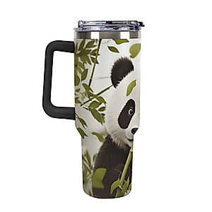 YTLKGFP 40 Oz Large Capacity Car Cup Panda Tumbler with Handle (Black) Straw Lid Insulated Stainless Steel Water Bottle Travel Mug Leak-proof Car Cup Keeps Cold Or Hot