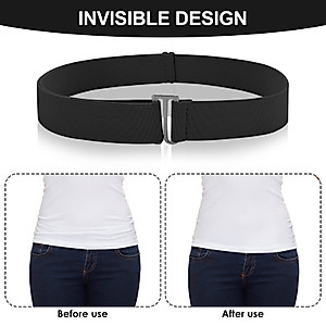 2PCS No Show Stretch Invisible Belt for Women - Flat Buckle Elastic Waist Belt for Jeans, Pants, Dresses