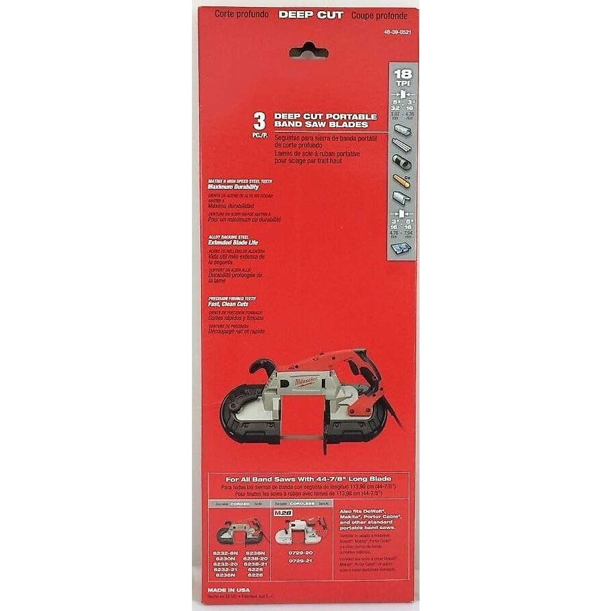 for Milwaukee 48-39-0521 44-7/8-Inch, 18 Teeth per in, Bi-Metal Band Saw Blade, 3PK