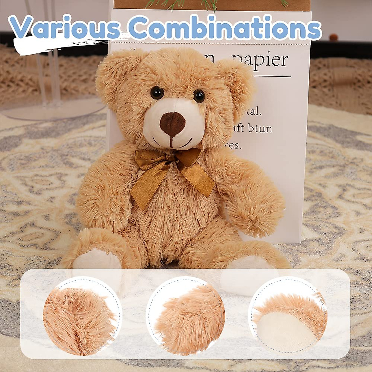 Seyomi Teddy Bears Bulk 3 Packs, Teddy Bear Stuffed Animal Plush Toy, 13.7 Inches Bear Stuffed for Wedding, Christmas, Valentine’s Day, Birthday, Light Brown