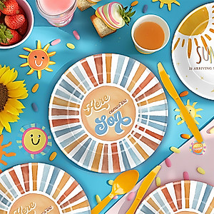 YJRJSC Here Comes The Son Baby Shower Decorations Tableware Boy, Boho Rainbow Sun Baby Shower Party Supplies, Plate, Cup, Napkin, Tablecloth, Cutlery, Sunshine Baby Shower Table Decorations | Serve 24