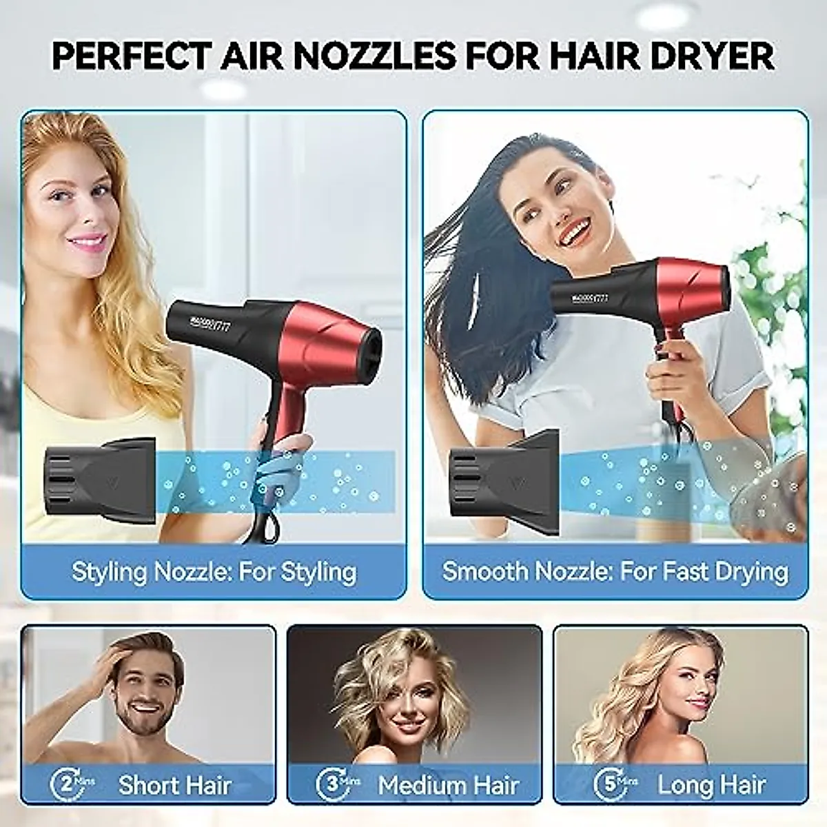 WADODO Hair Dryer, 2200W Professional Ionic Blow Dryer with Blue Ray Hair Care, Powerful Salon Fast Drying Constant Temperature Low Noise AC Motor Curly Hairdryer Blowdryer for Women Men(Black & Red)