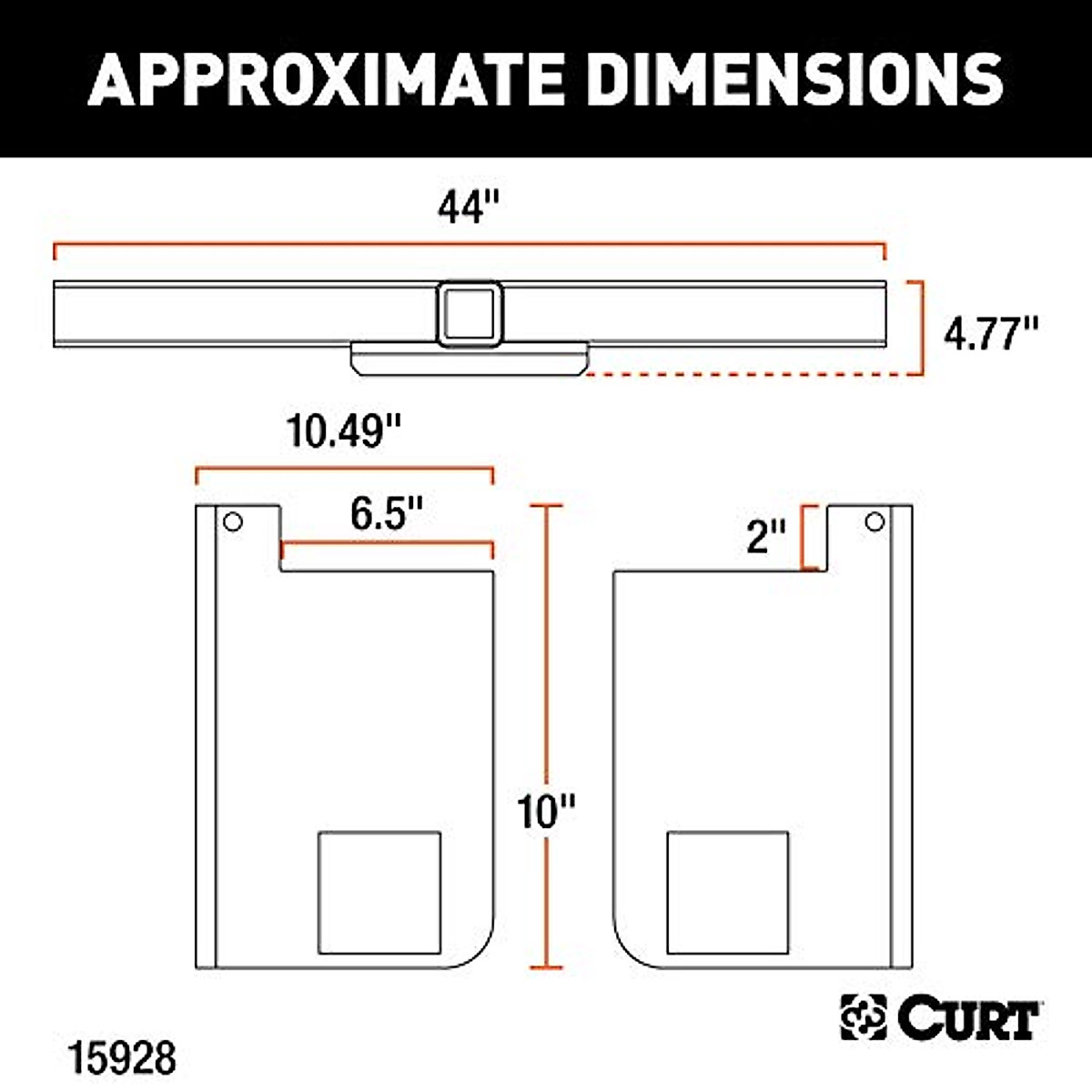 CURT 15928 Class 5 Weld-On Hitch, 2-Inch Receiver, 44-in Frames, 18" Drop, Black