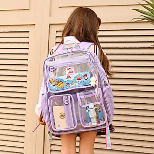 AUOBAG Clear backpack for girls Backpacks elementary Bookbags Middle School bags Women Casual Daypack Send pendant (Purple)