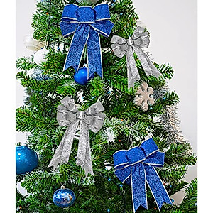 Wired Ribbon Christmas Ribbon Wired Edge 2”x 60 ft(2 Rolls x 30ft) Glitter Ribbon for Gift Wrapping Christmas Tree Ribbon Party Decor Wreath Bows Crafting Supplies(Sliver, Blue)