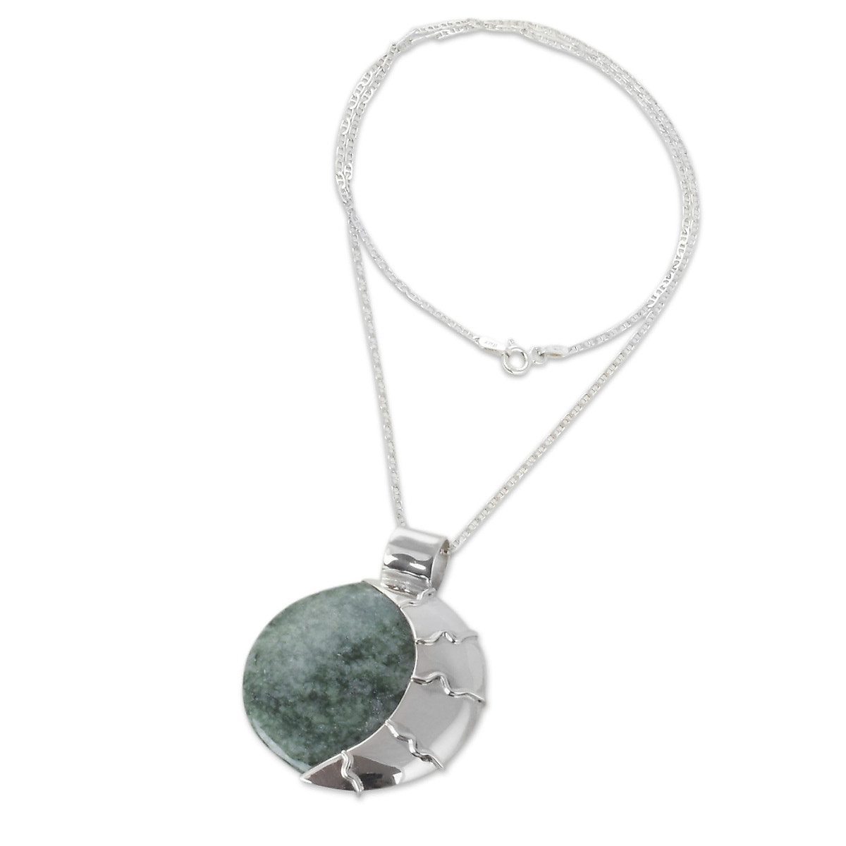 NOVICA Artisan Handmade Jade Pendant Necklace Light Dark Green Reversible Silver Sterling Guatemala Sun Moon Gemstone [necklace Length 18 in L Necklace Width 2 mm W Pendant(s) 1.7 in L x 1.3 in W x 0]