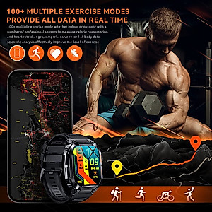 GLONHI Smart Watch for Men,1.96 Inches HD Outdoor Tactical Sports Rugged Smartwatch,Smart Watch with Bluetooth Call,100+Sports Modes Fitness Tracker, Ip67 Waterproof Smart Watches for iPhone Android