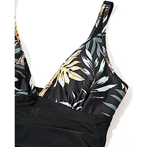 SUUKSESS Women Slimming Tummy Control One Piece Swimsuits Sexy Mesh High Waisted Monokini Bathing Suits (Black-Pink Floral, M)