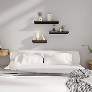 dancrul Floating Shelves for Wall, Wall Mounted Shelves with Lip for Storage, Metal Display Shelves for Home Decor, Kitchen/Living Room/Bedroom/Bathroom Shelves, Black 20 inch 2 Pack