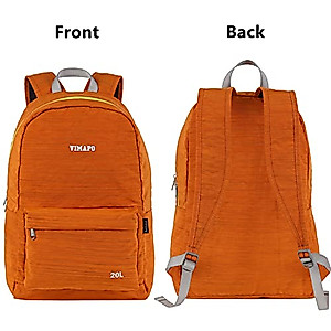 vimapo Foldable Casual Daypack, Lightweight Nylon Backpack for Travel, 20L Packable Hiking Daypack, Camping Outdoor Cycling Bag for Adults (Orange)