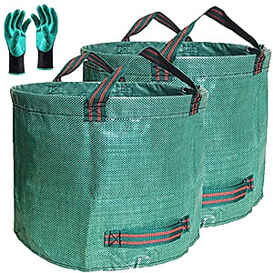 Standard 2-Pack 16 Gallon Home Yard Garden Bags (D18, H15 inch) with Garden Gloves, Camping Waste Bags,Recycling Bag,Campsite Trash Bags,Laundry Bag,Yard Waste Bags,Lawn Debris Bag,Leaf Bags 4 handles