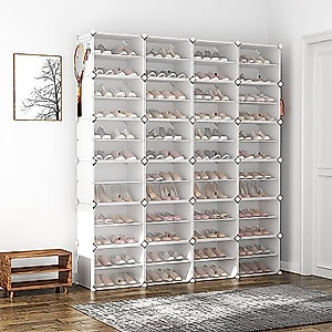 ROJASOP Shoe Storage Cabinet, 12-Tier Shoe Organizer 96 Pairs Extra Large Plastic Shoe Rack with Covers Portable Shoe Rack Organizer with Doors Big Shoe Rack for Closet Entryway Bedroom