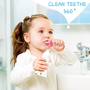 2 Pack Kids U Shaped Toothbrush Anti Choking 360 Degree Oral Cleaning Toothbrush with 2 Soft Silicone Brush Head Non Slip Handle Toddler Toothbrush with Cover Case for Children 2-6 Ages, Pink, Blue