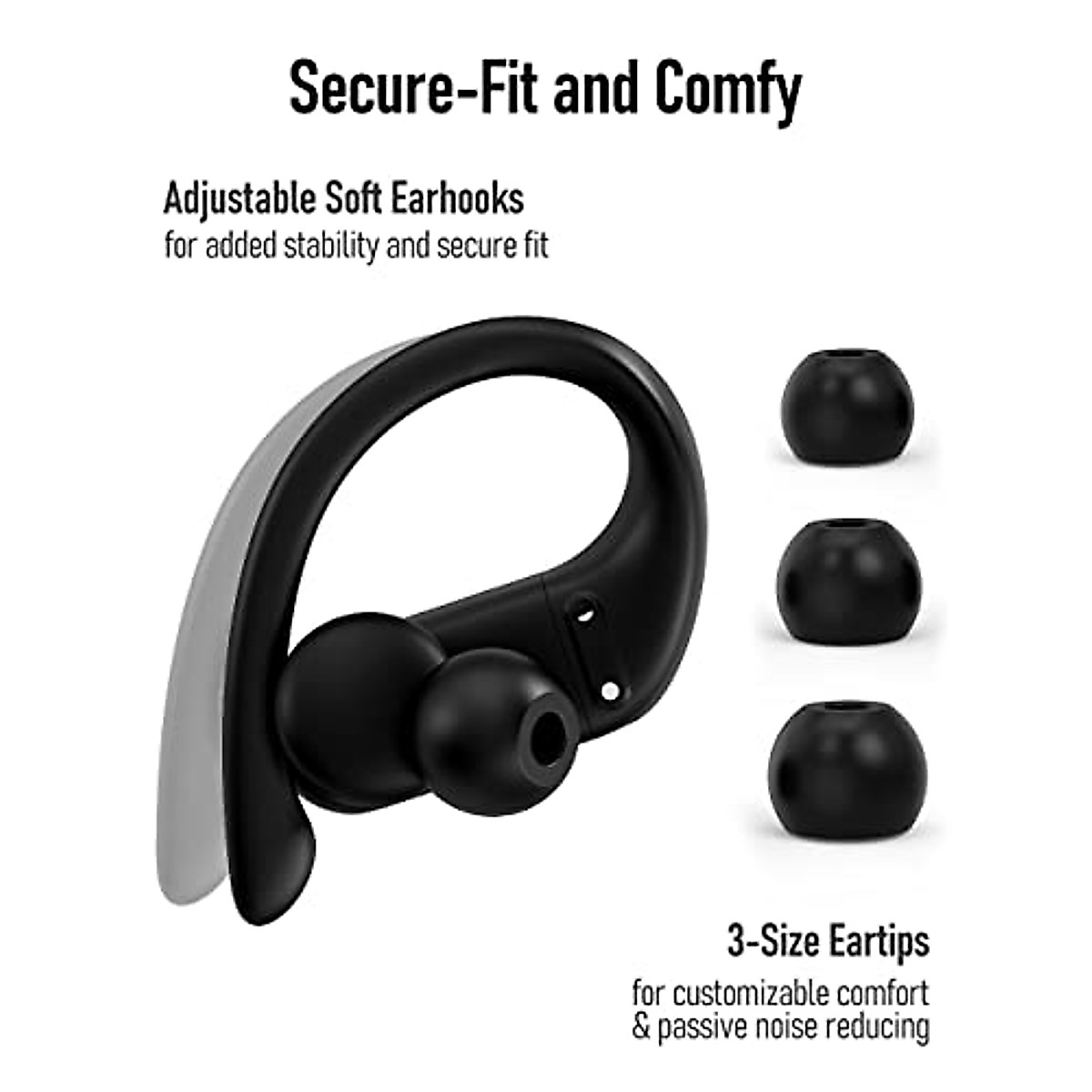 Audiovance SP301 True Wireless Earbuds Bluetooth 5.2 Earphones, Over Ear Headphones with Mic and Earhooks for Women Men Workout Running Sports Gym, 24H Battery Waterproof Ear Buds for iPhone Android.