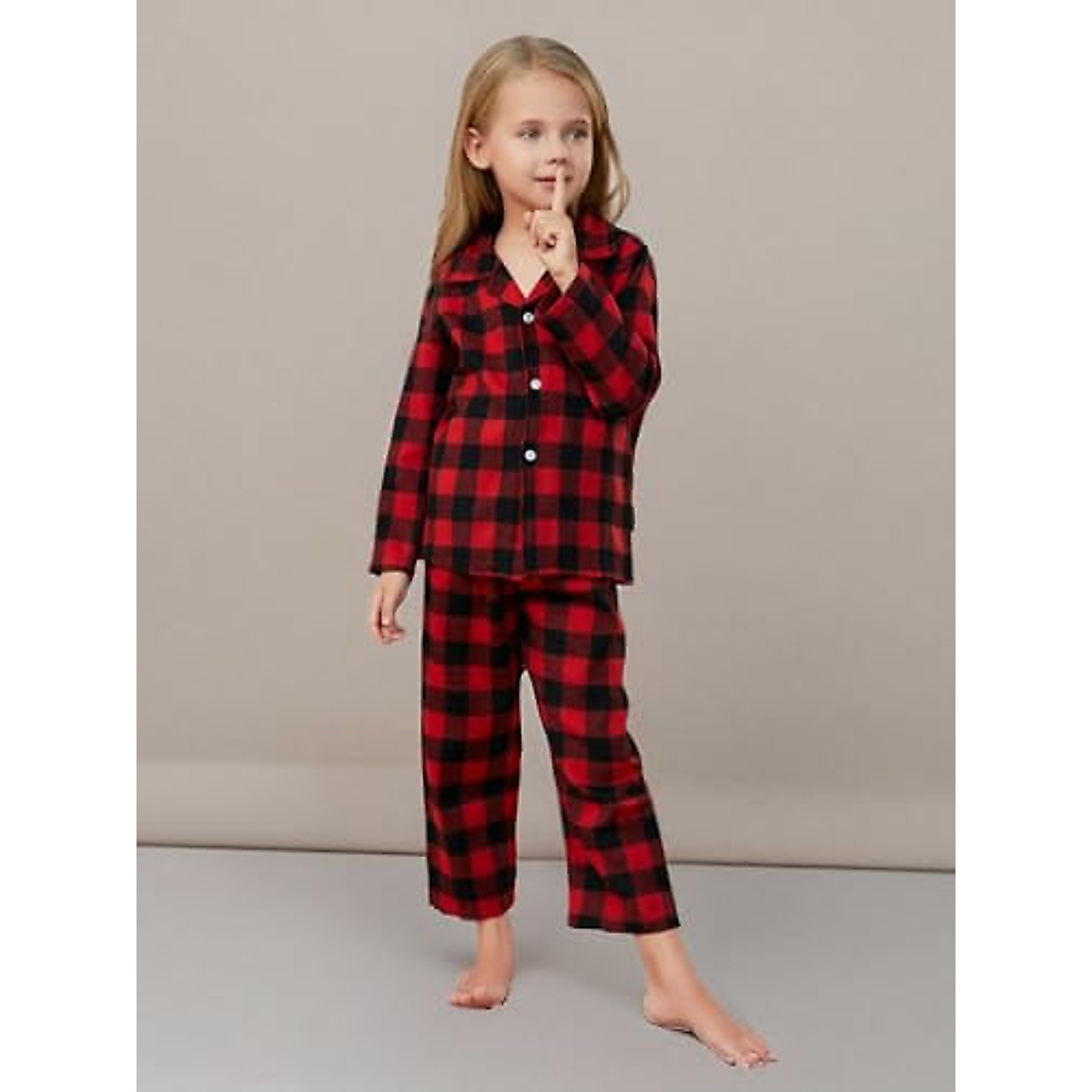 Schbbbta Kids Button Down Sleepwear Pjs Boys & Girls 2 Piece Plaid Pajama Set, Red Black, 4-5T = Tag 120