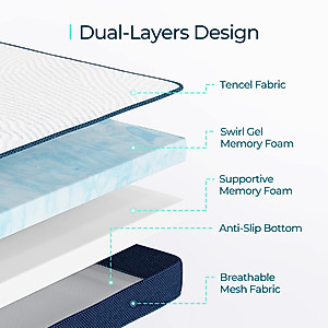 LINSY LIVING 4 Inches Dual Layer Queen Mattress Topper, Extra Thick Gel-Infused Memory Foam, Removable and Washable Tencel™ Cover, CertiPUR-US Certified, Oeko-TEX, Queen Size