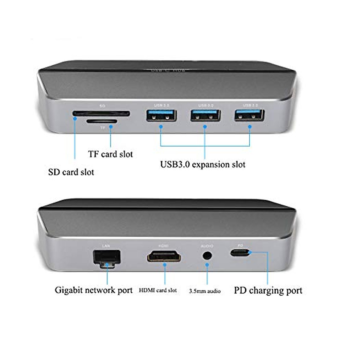 XUNMAIFHB Portable Docking Station,9-in-1 Multi-Function Type-C Docking Station HUB USB-c HDMI Female, USB3.0, Gigabit Network Card, SD Card, TF Card, 3.5MM Audio Interface Fast Transmission